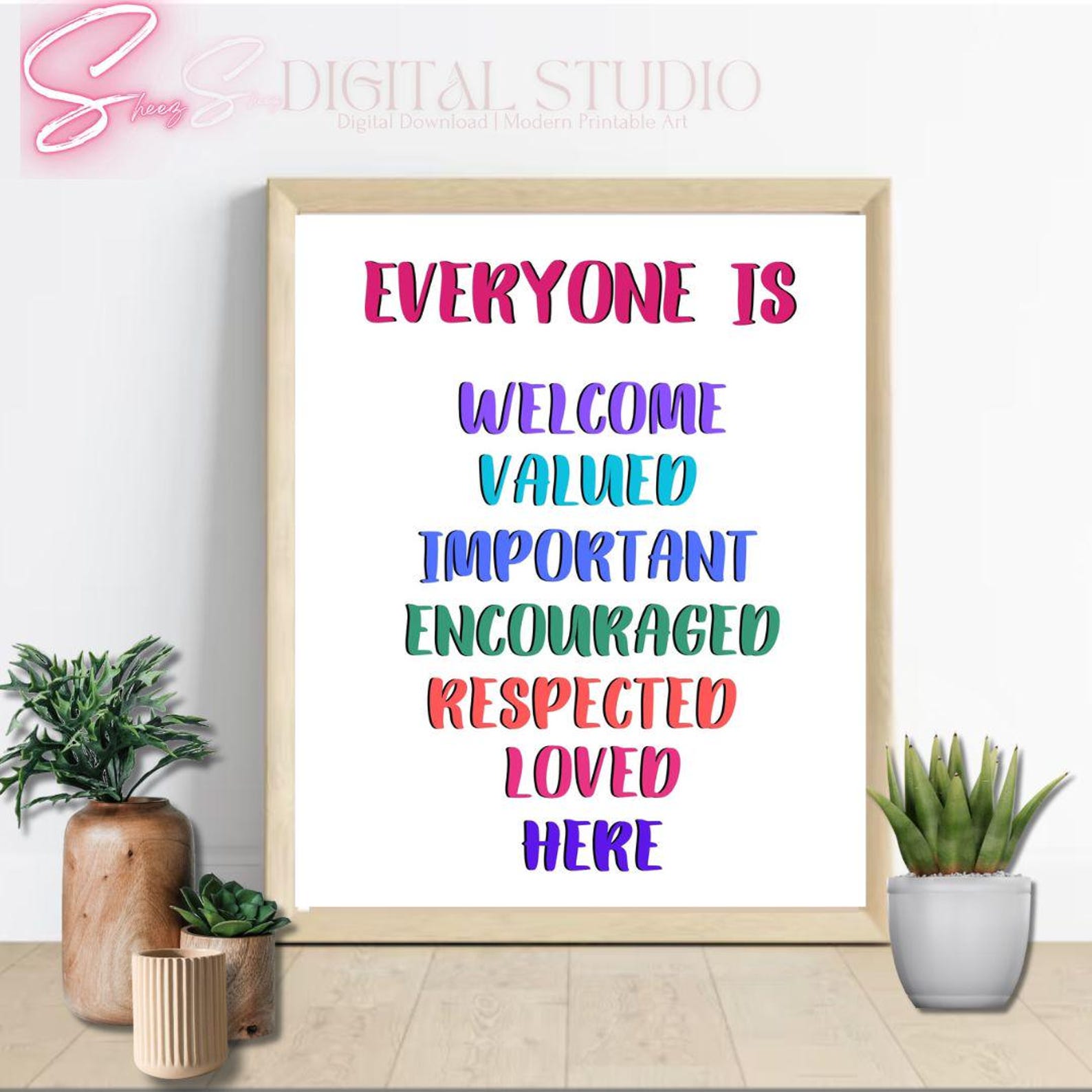 Everyone is Welcome Here Printable Wall Art, Rainbow Diversity ...