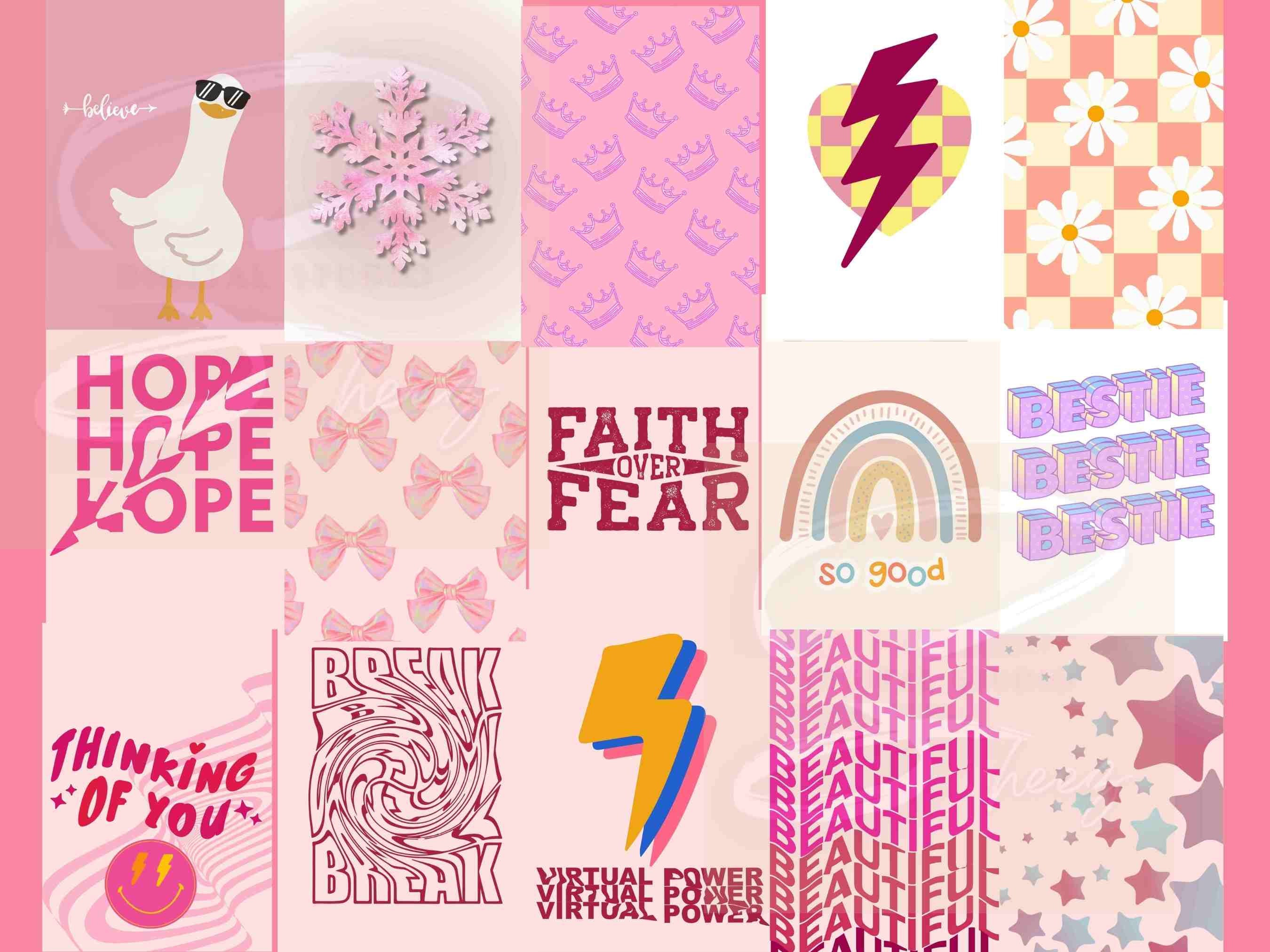 101 Preppy Aesthetic Wall Art, Pastel Preppy Wall Photo Collage, Pink ...