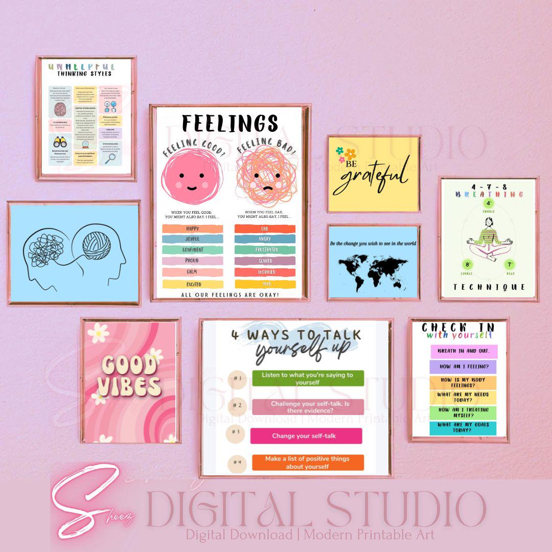 65+ School Counseling Posters Bundle – Therapy Signs & Mental Health ...