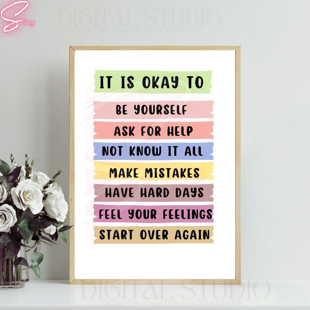 It's Okay to Not Be Okay, Motivational Kids Art, Therapy Wall Decor ...