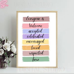 Everyone is Welcome Here Printable Wall Art, Rainbow Diversity ...
