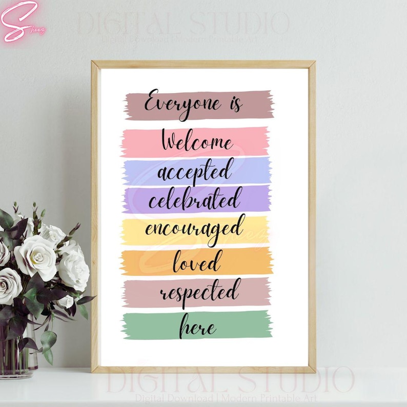 Everyone is Welcome Here Printable Wall Art, Rainbow Diversity ...