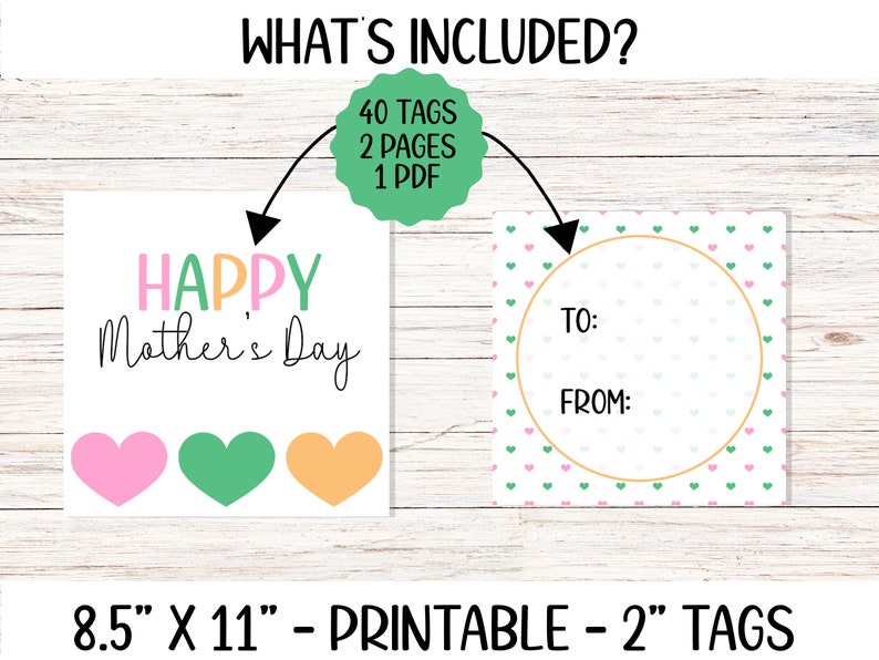 2 Square Printable Mothers Day Gift Tag Printable Cookie Tag - Etsy
