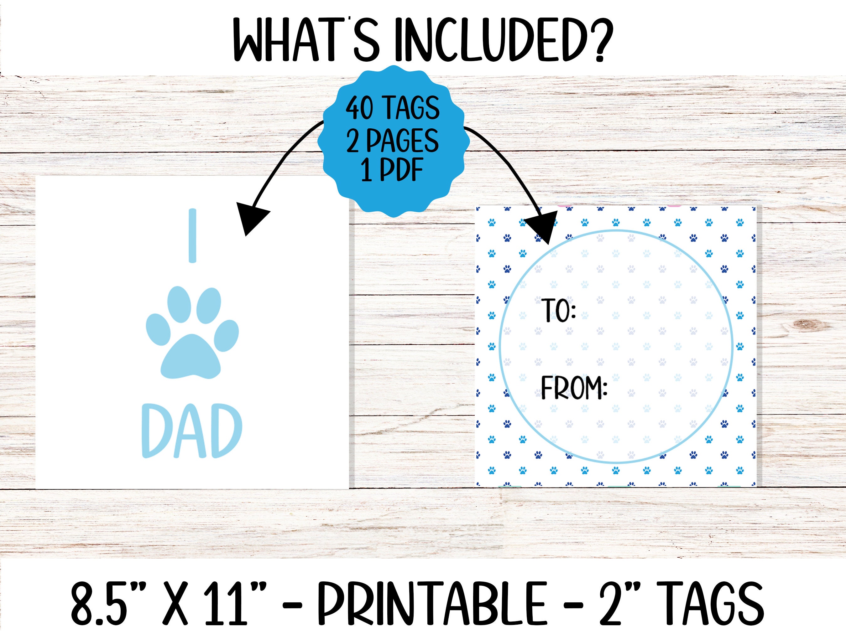 2 Square Printable Light Blue Dog Dad Cookie Tag - Etsy