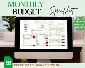 Monthly Budget Spreadsheet for Google Sheets Digital Budget Planner ...