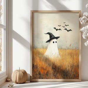 Cute Vintage Ghost Painting, Halloween Wall Decor, Fall Painting ...