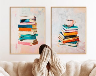 Pink Floral Reading Art Print, Woman Reading Art, Reading Poster, Cute ...