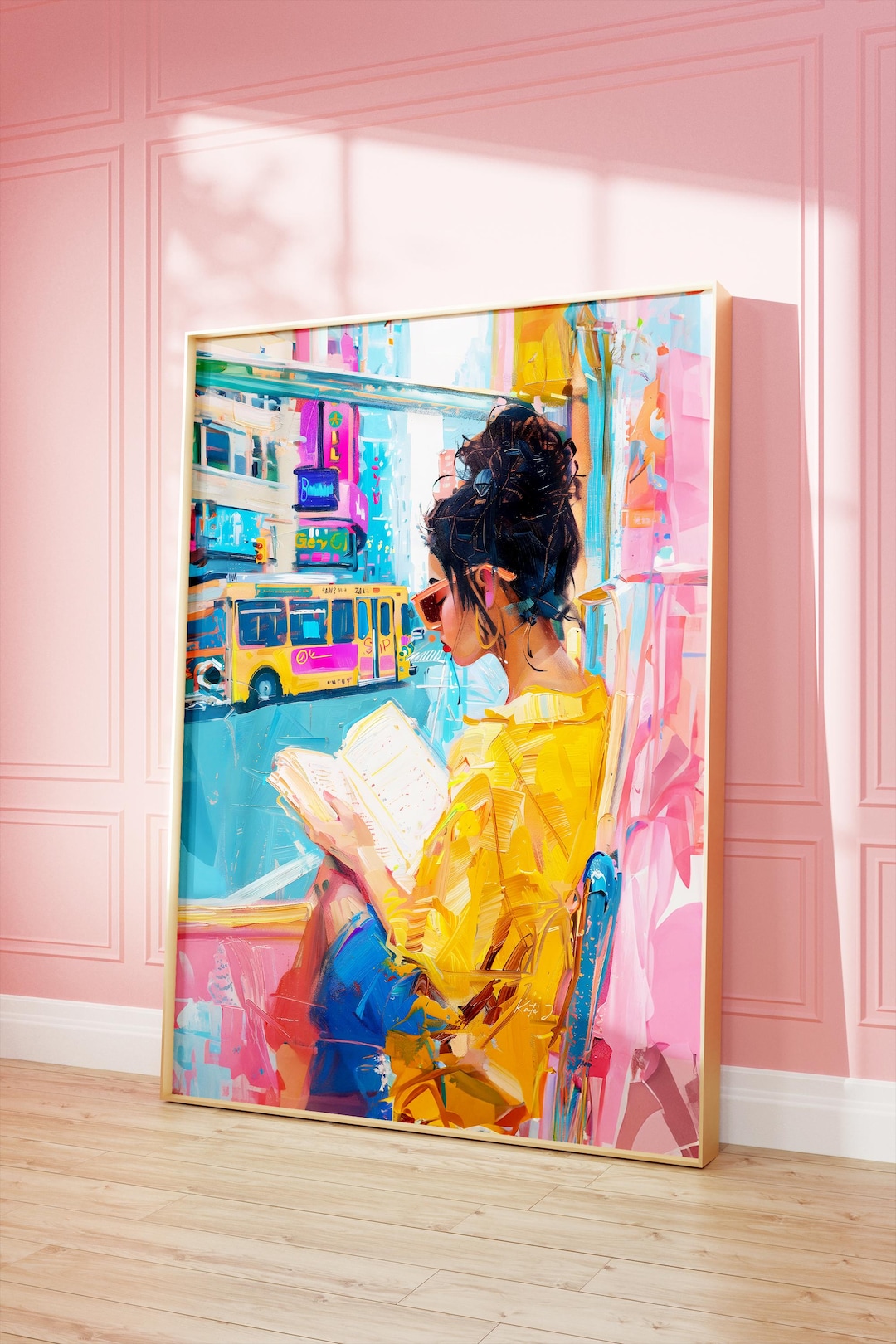 Pink Floral Reading Art Print, Woman Reading Art, Reading Poster, Cute ...