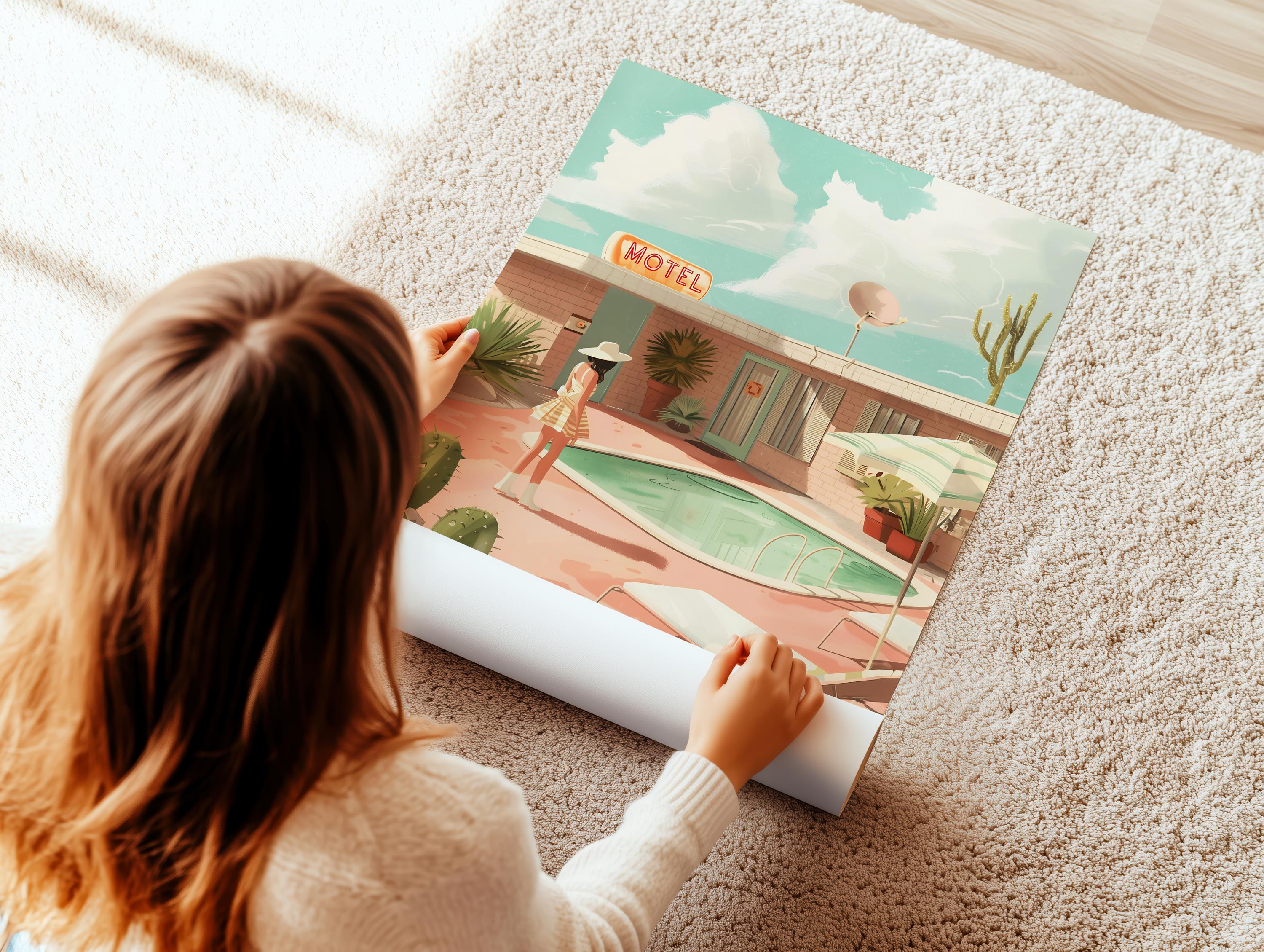 Retro Motel Art Print, Palm Springs Motel, Desert Motel Poster ...