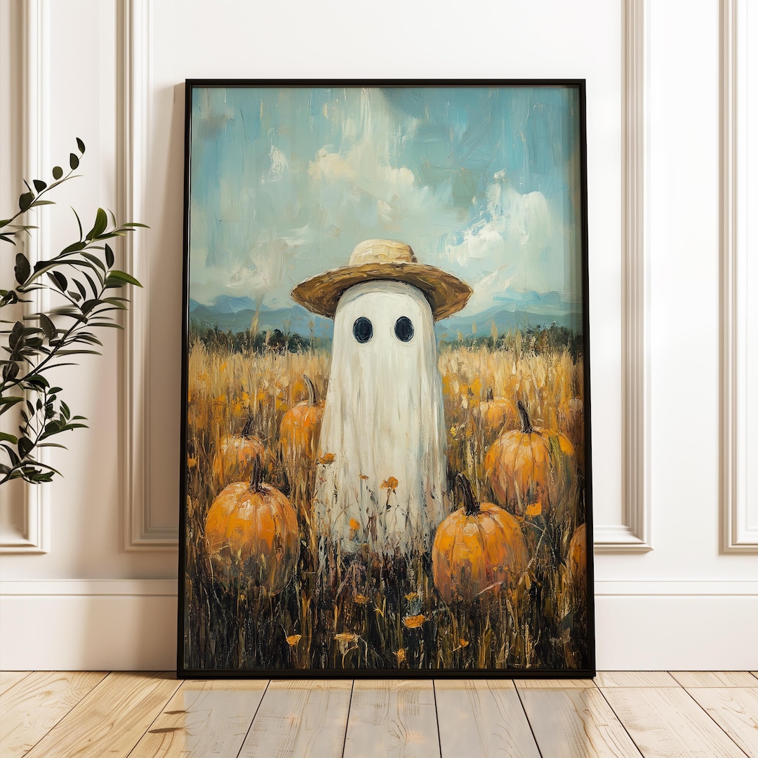 Cute Vintage Farmer Ghost Painting, Halloween Wall Decor, Fall Painting ...
