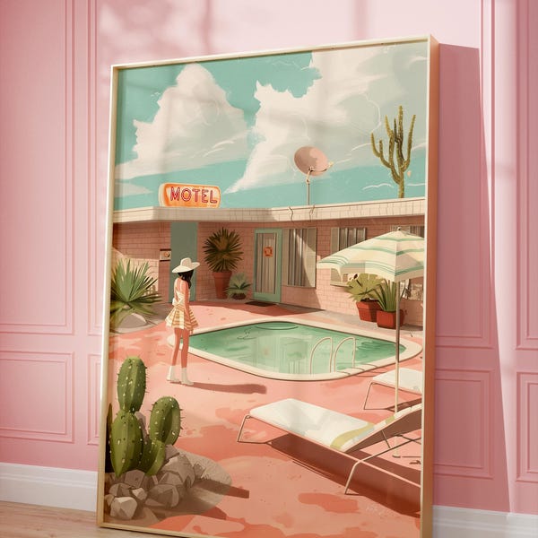 Retro Motel Art Print, Palm Springs Motel, Desert Motel Poster ...