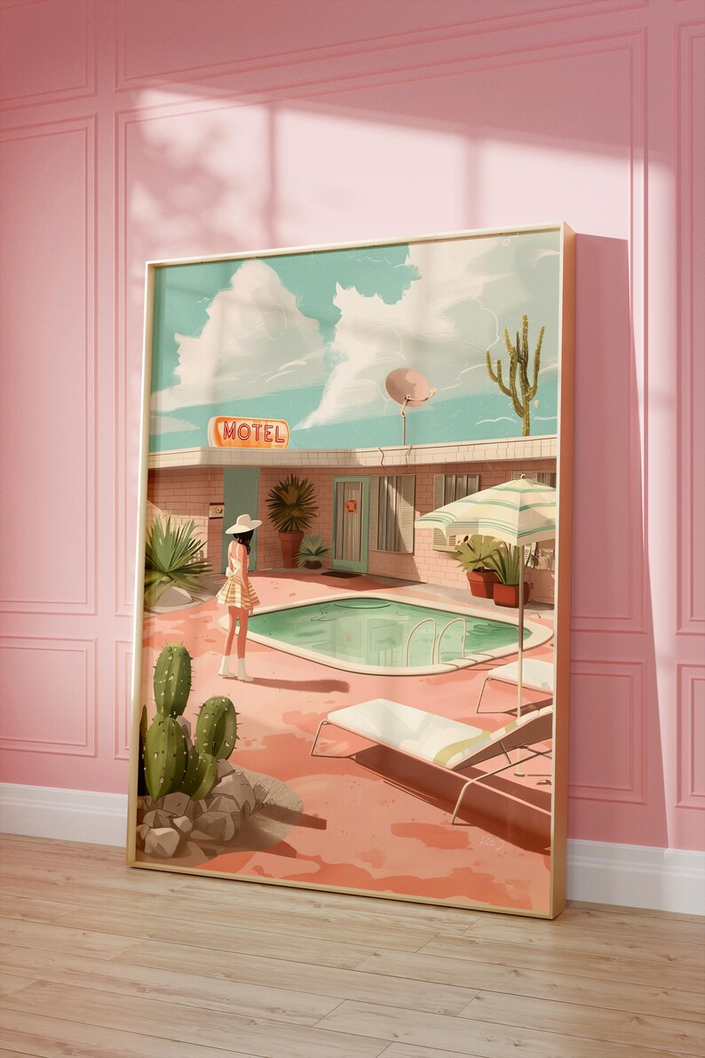 Retro Motel Art Print, Palm Springs Motel, Desert Motel Poster ...