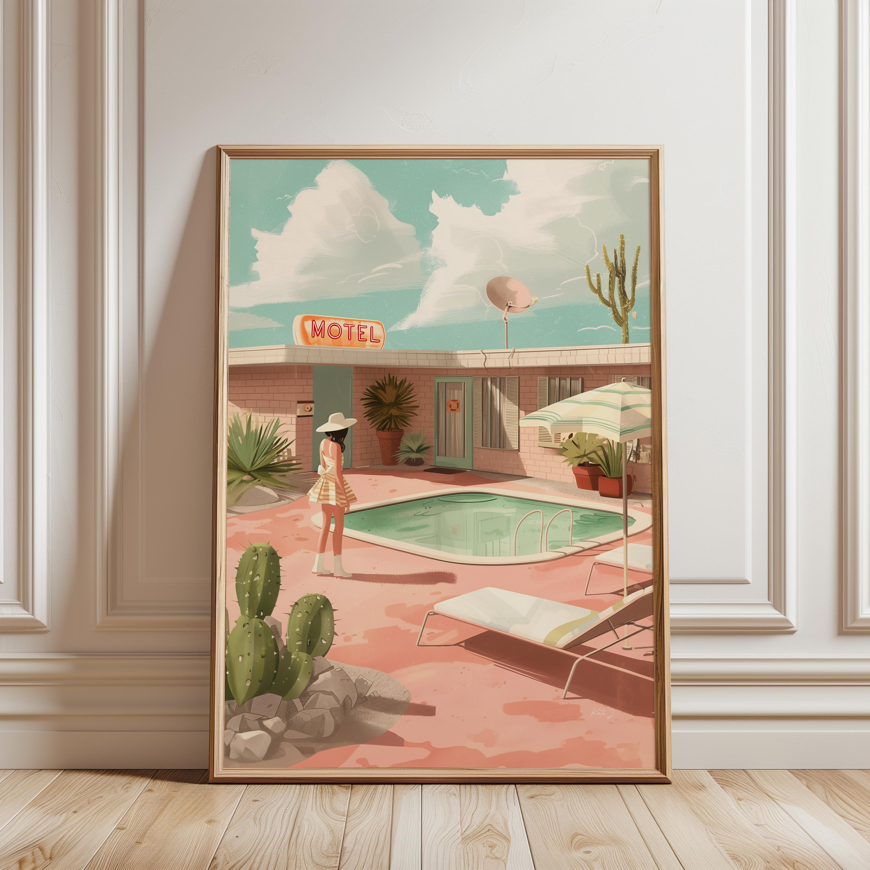 Retro Motel Art Print, Palm Springs Motel, Desert Motel Poster ...