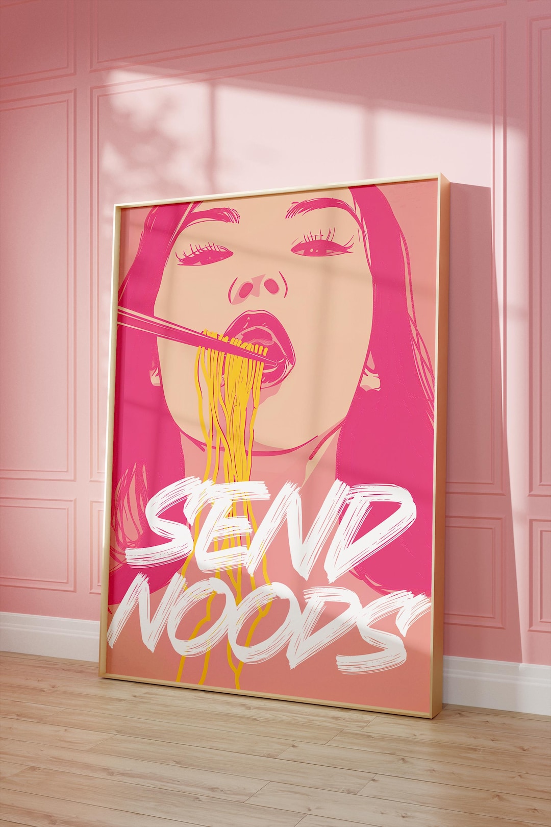 Send Noods, Noodles Art Print, Woman Painting, Girl Poster, Digital ...
