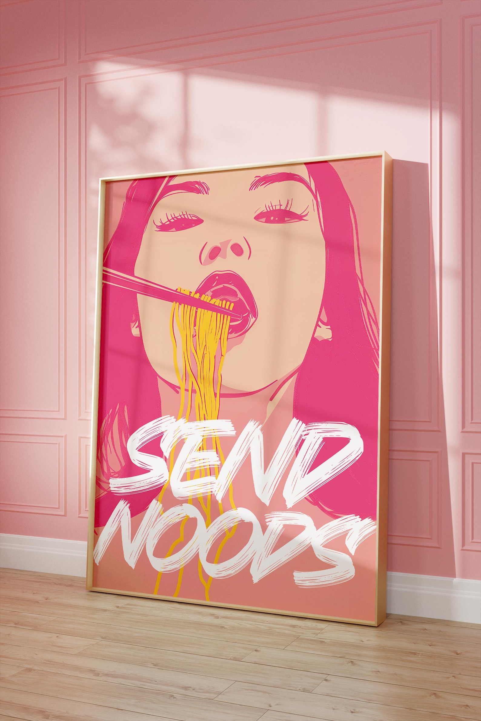 Send Noods, Noodles Art Print, Woman Painting, Girl Poster, Digital ...