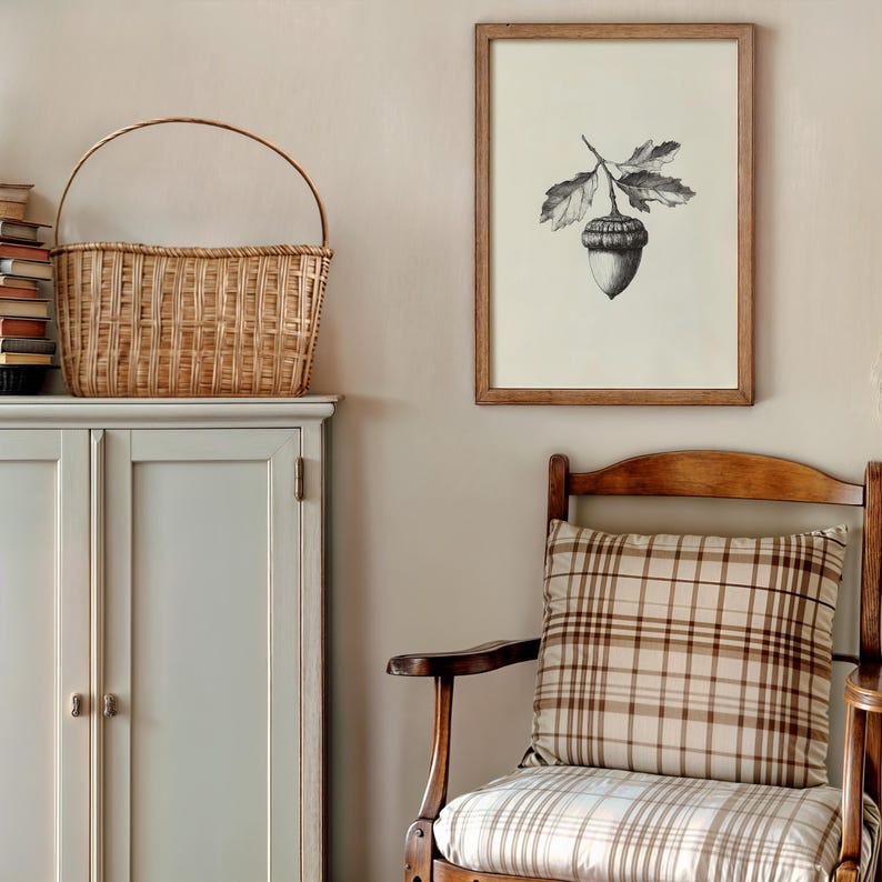 Vintage Inspired Acorn Print, Oak Leaf Botanical Wall Art, Nature ...