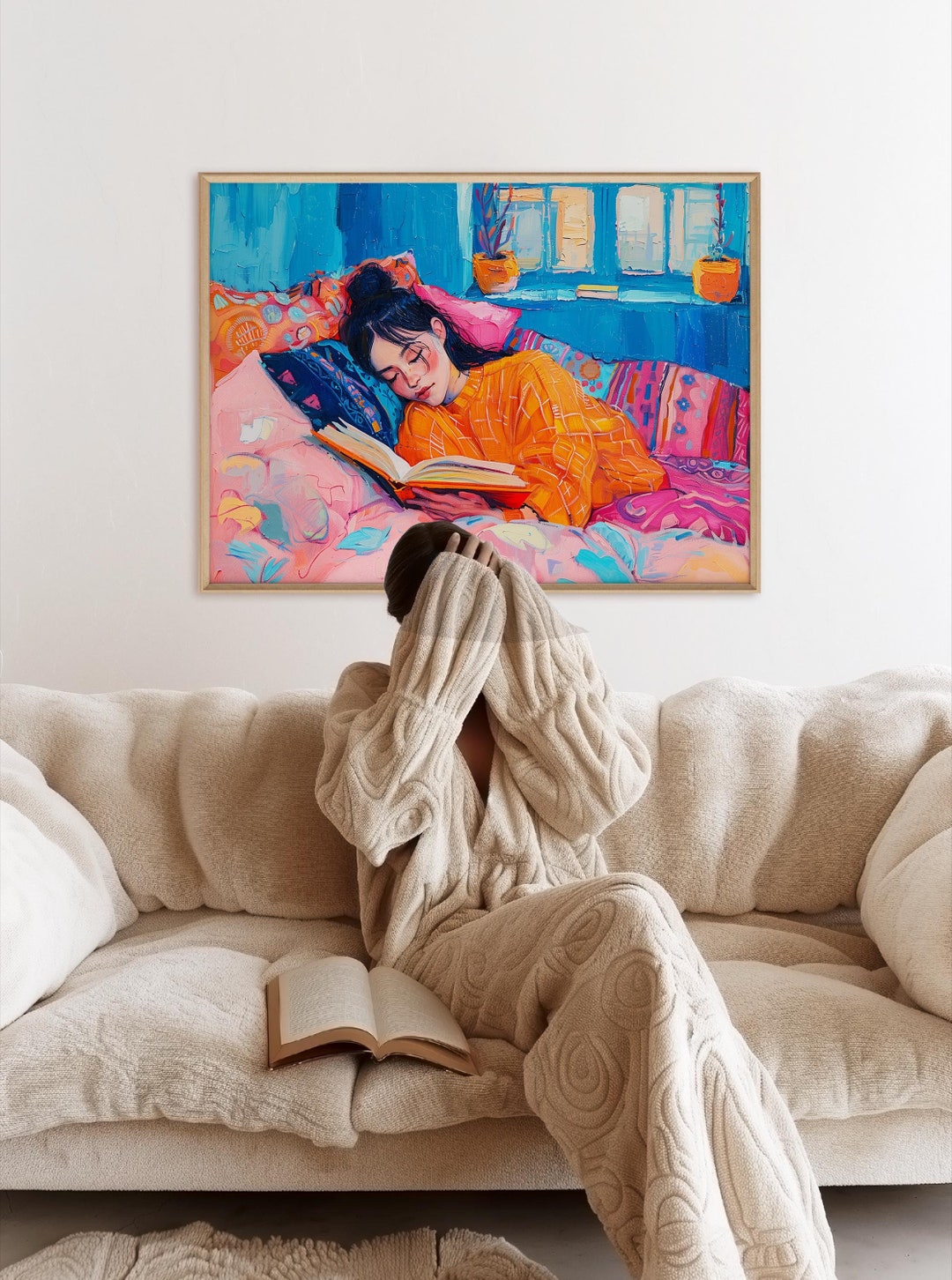 Cozy Reading Art Print, Woman Reading Art, Reading Poster, Trendy Wall ...