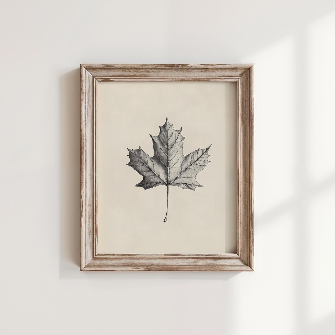 Vintage Inspired Leaf Sketch Print, Oak Leaf Botanical Wall Art, Nature ...