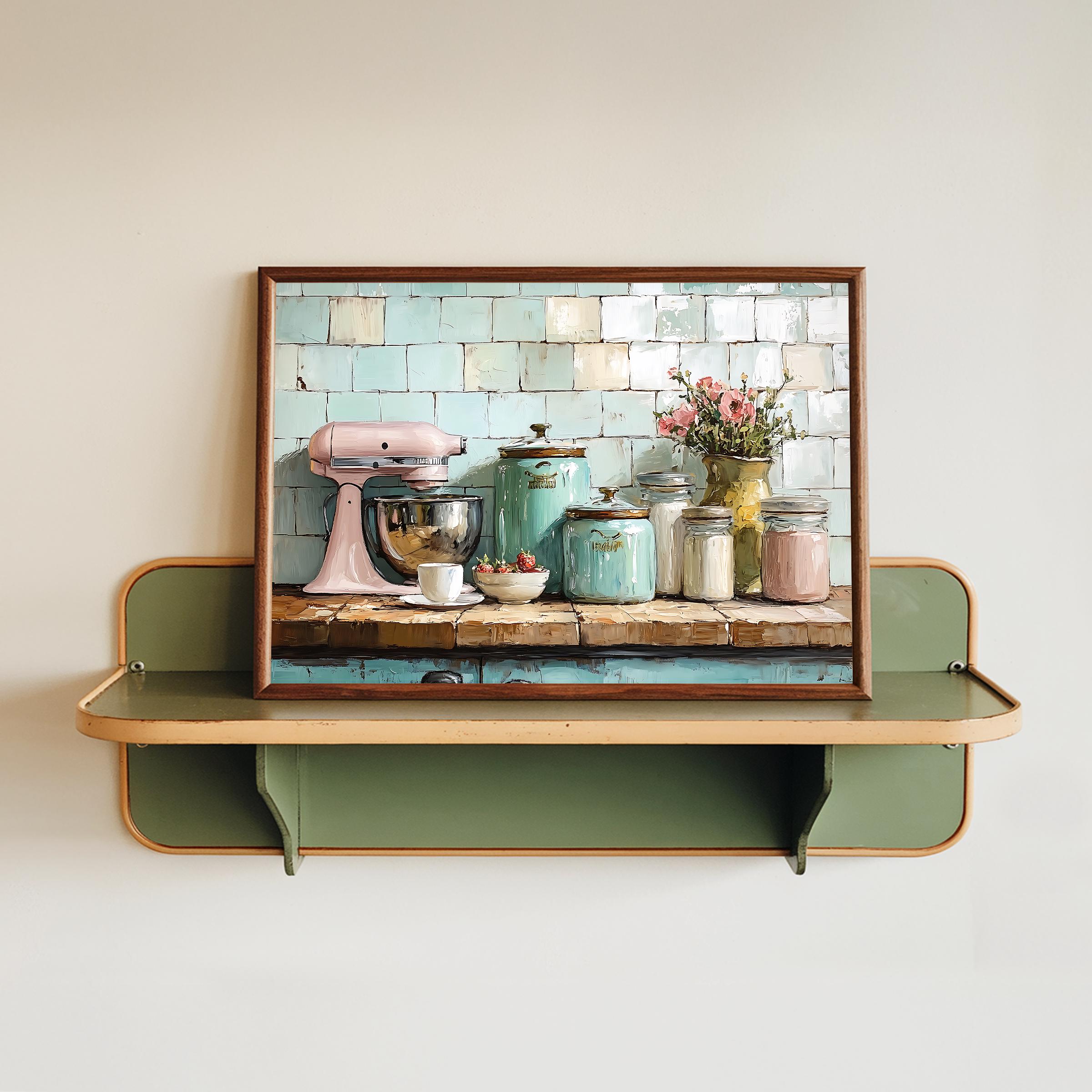 Vintage Kitchen Wall Art, Retro Pastel Stand Mixer, Farmhouse Kitchen ...