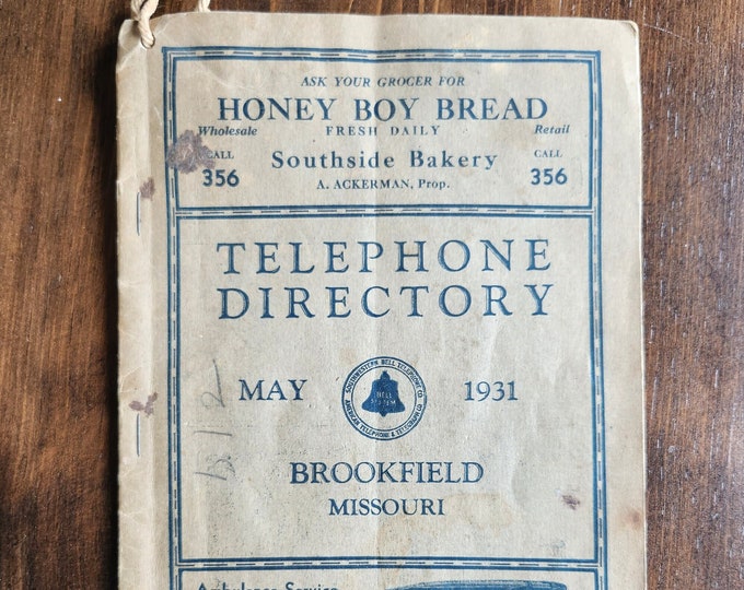 1931 Telephone Directory Brookfield Missouri Bell System Telephone CO ...