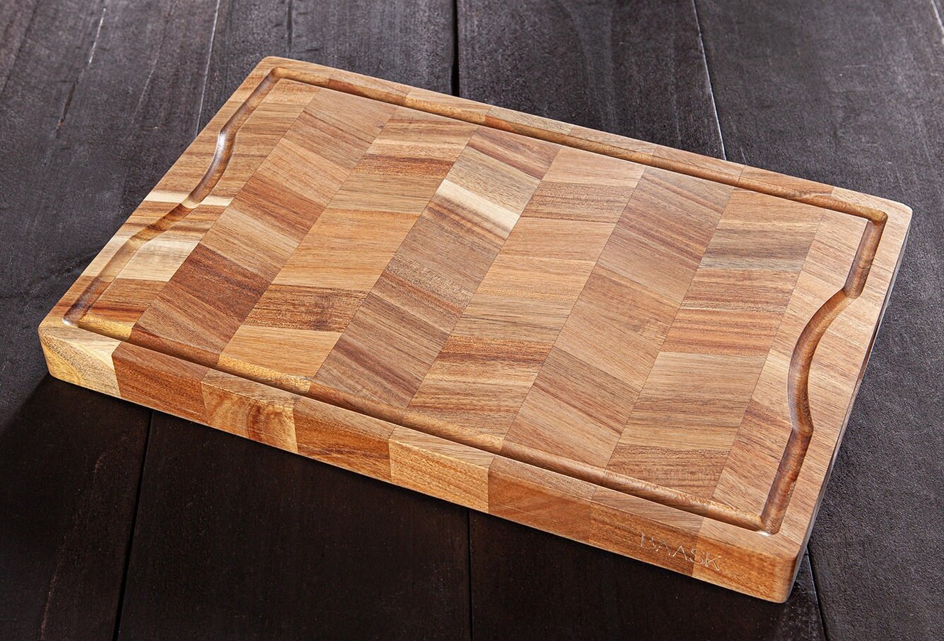 Acacia Wood Chopping Board With Juice Groove on One Side & Built in ...