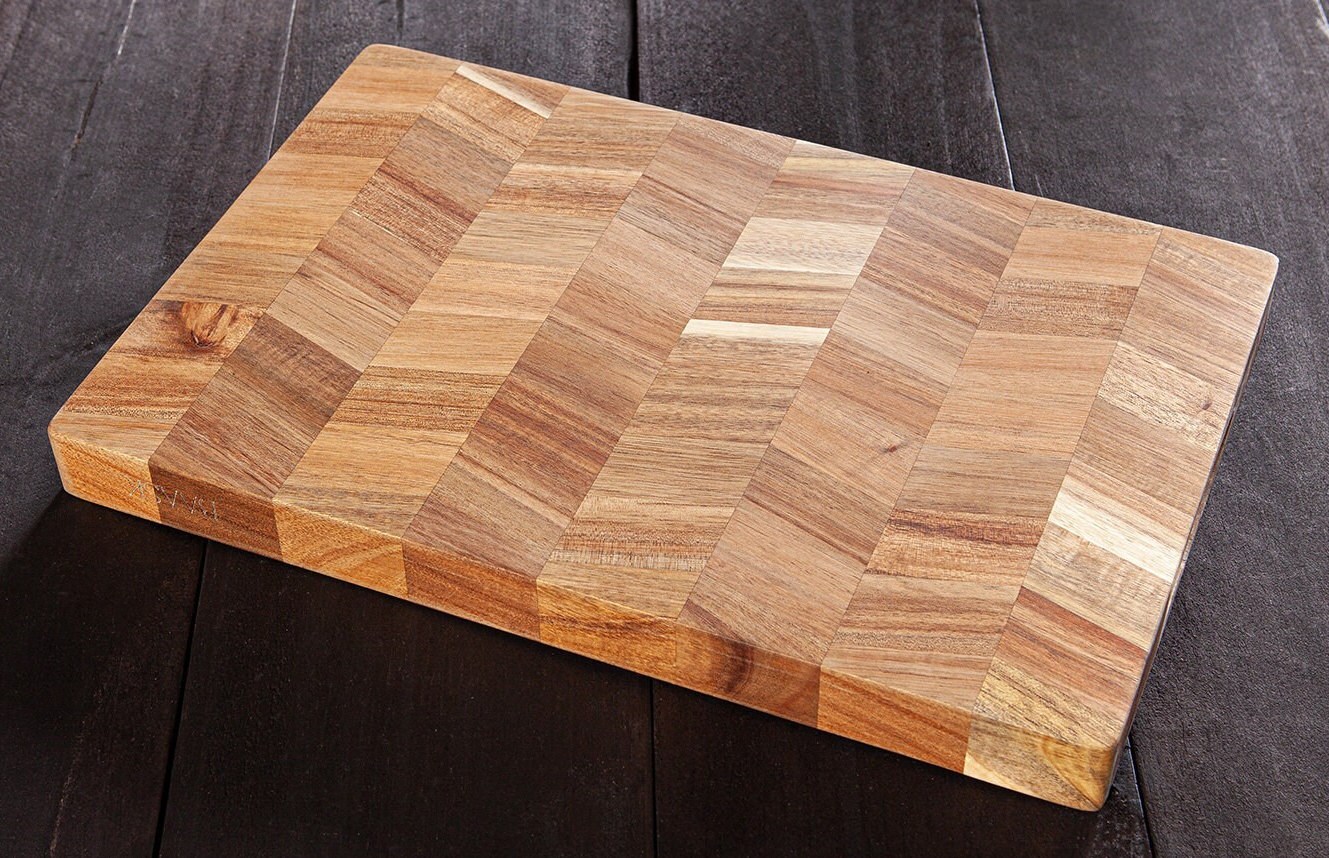 Acacia Wood Chopping Board With Juice Groove on One Side & Built in ...