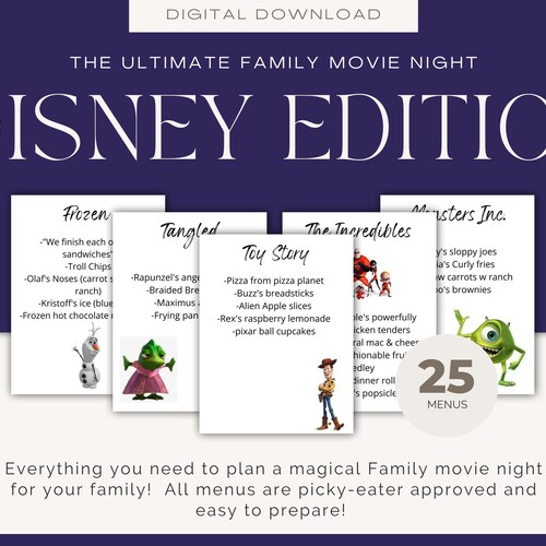 Family Movie Night-25 Menus - Etsy