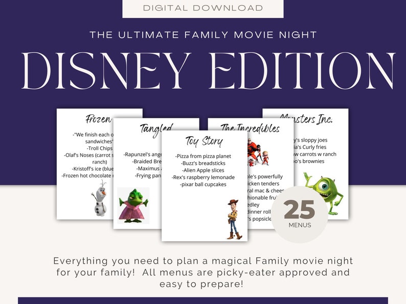 Family Movie Night-25 Menus - Etsy