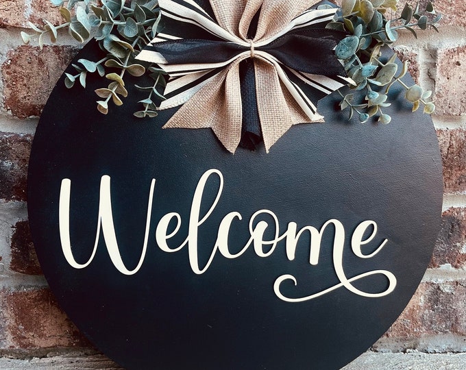 Black and White Door Hanger, Modern Farmhouse Welcome Wreath, Black ...