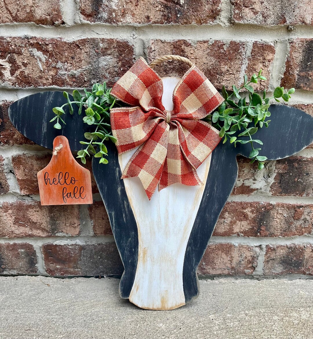 Fall Cow Door Hanger Holstein Cow Hello Fall Cow Decor - Etsy