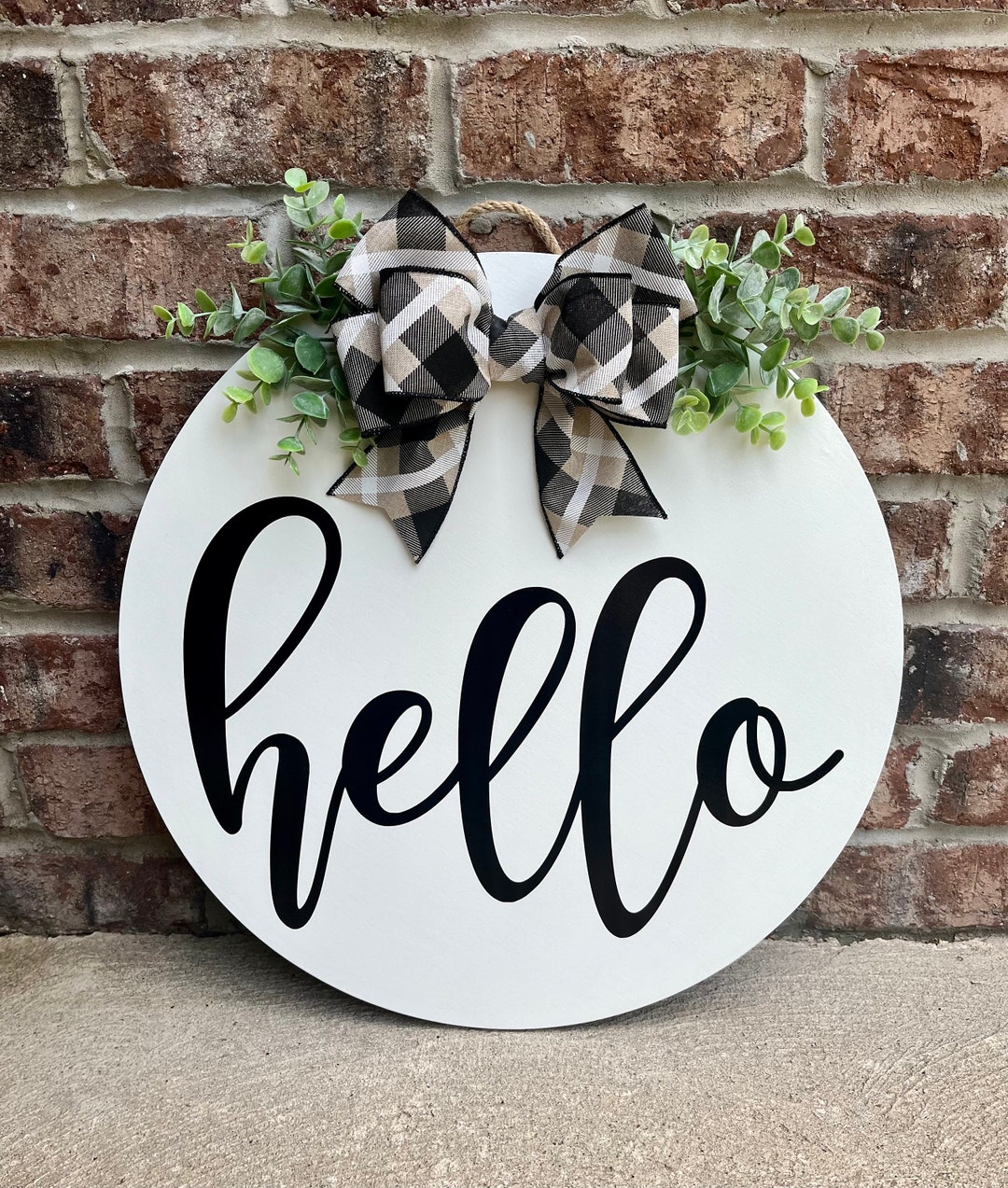 Hello Door Hanger, Black and White Door Sign, White Farmhouse Welcome ...