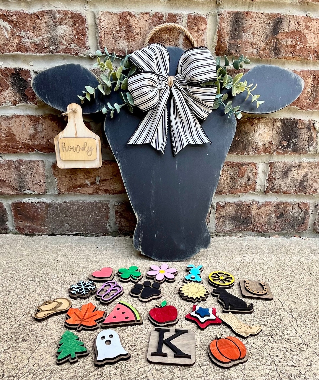 Interchangeable Cow Sign, All Seasons Cow Door Hanger, Changeable Cow ...