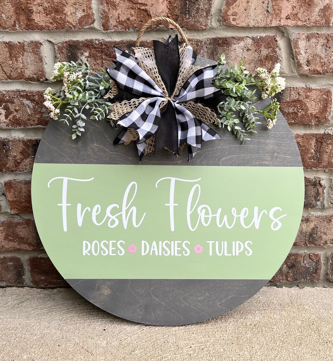 Fresh Flowers Door Hanger, Flower Shop Sign, Floral Patio Decor ...