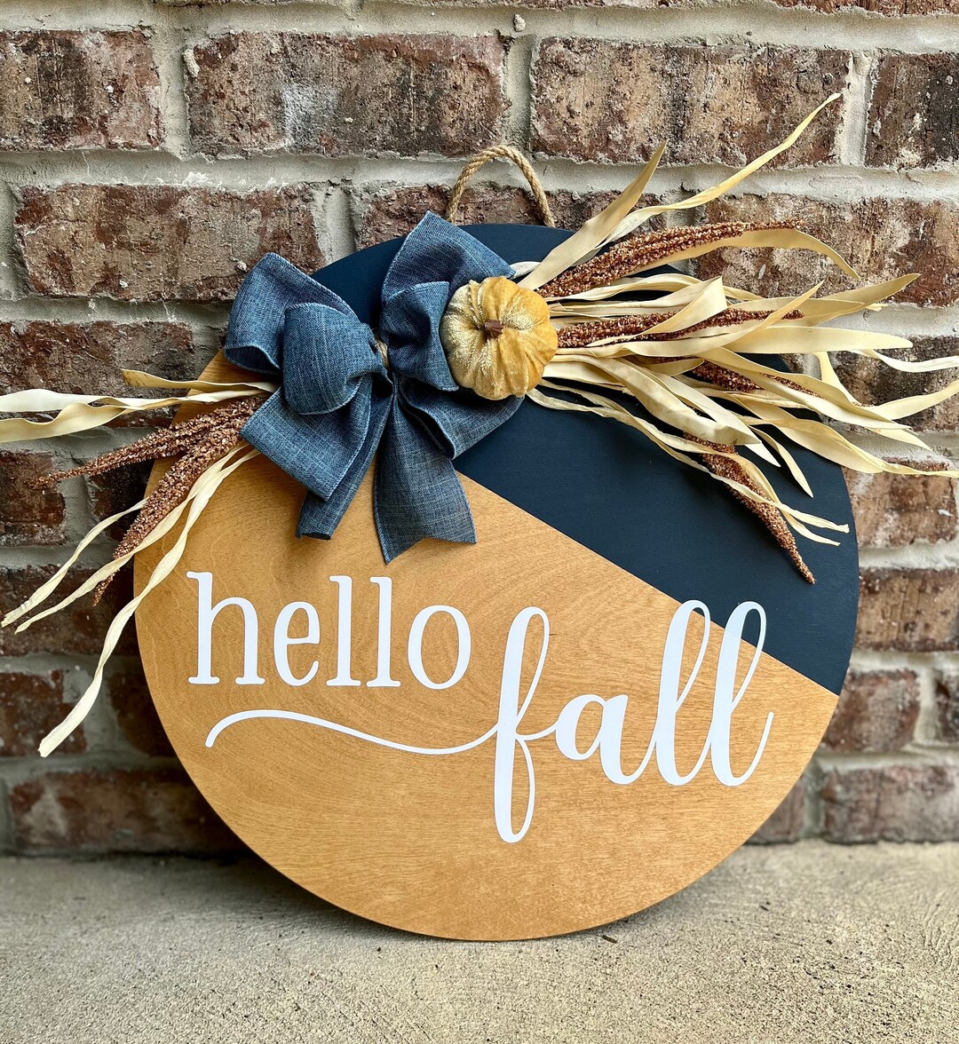 Hello Fall Door Hanger, Blue Fall Door Sign, Navy Fall Decor, Fall ...