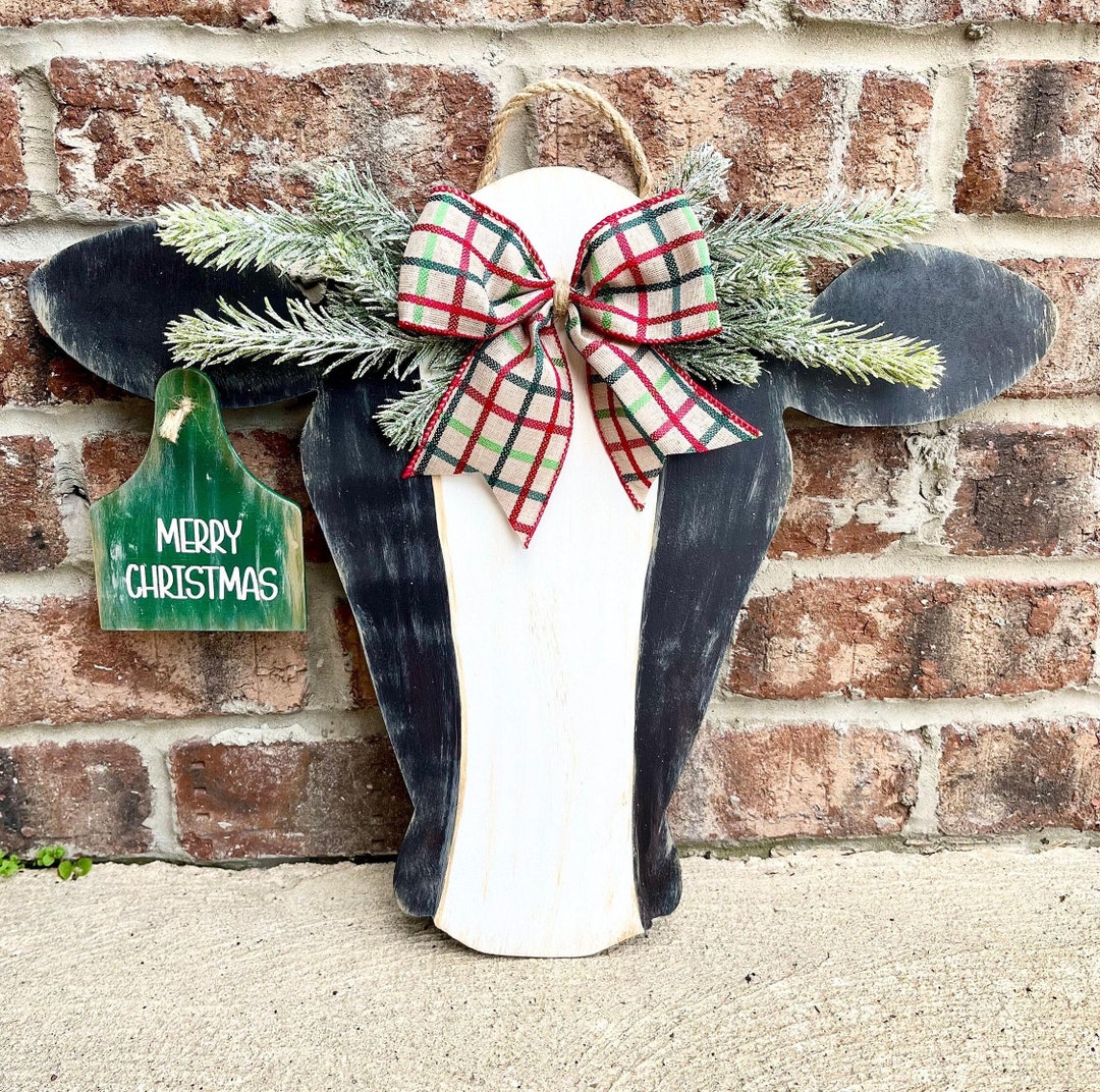 Christmas Cow Door Hanger, Holstein Cow, Merry Christmas Cow Decor ...