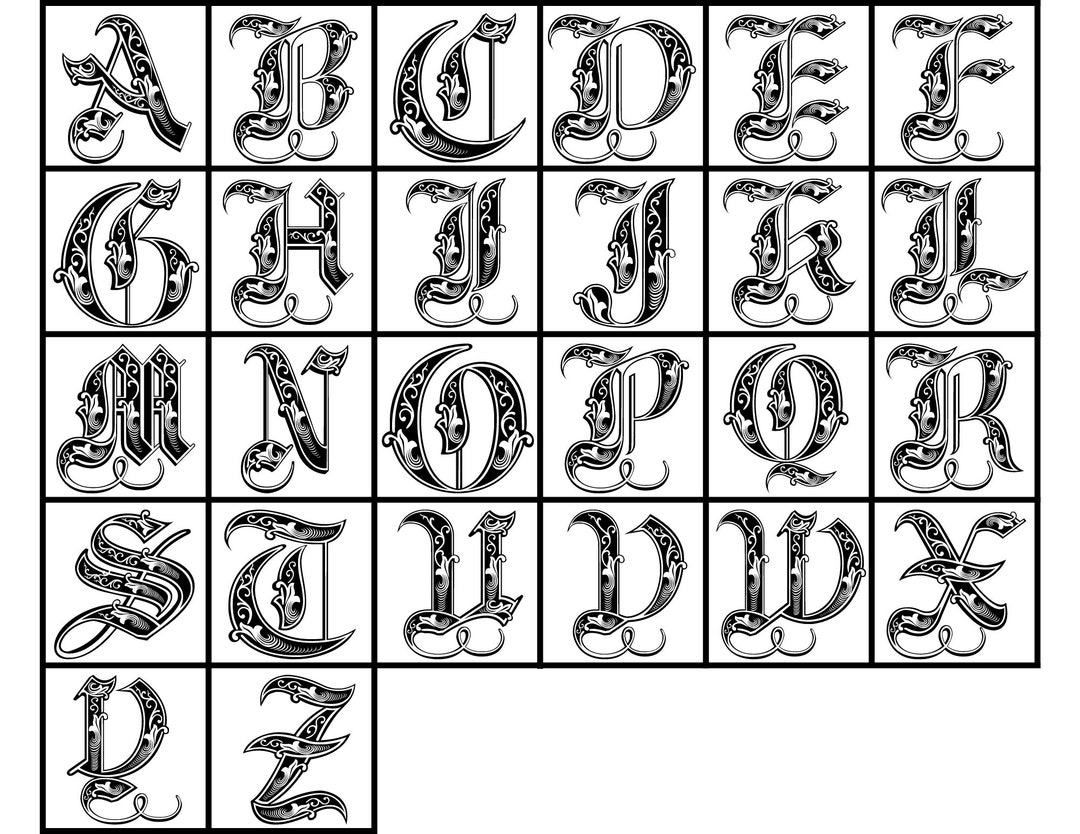 Gothic Old English Monogram SVG Bundle 26 Letter Split Old English ...