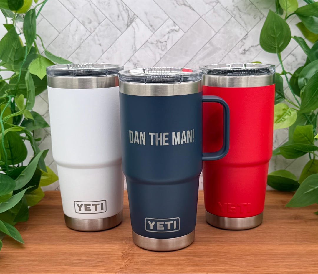 Personalized YETI 20 Oz Travel Mug With Handle – Laser Etched, Company ...