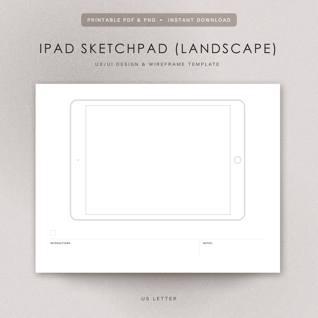 IPad Design Printable Sketchbook (landscape) - Tablet UX/UI Wireframe ...