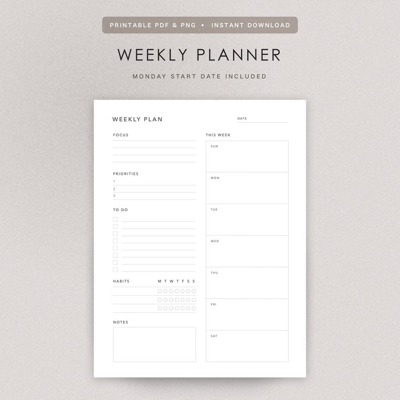 Monthly & Weekly Printable Planner Bundle: Dateless Calendar ...
