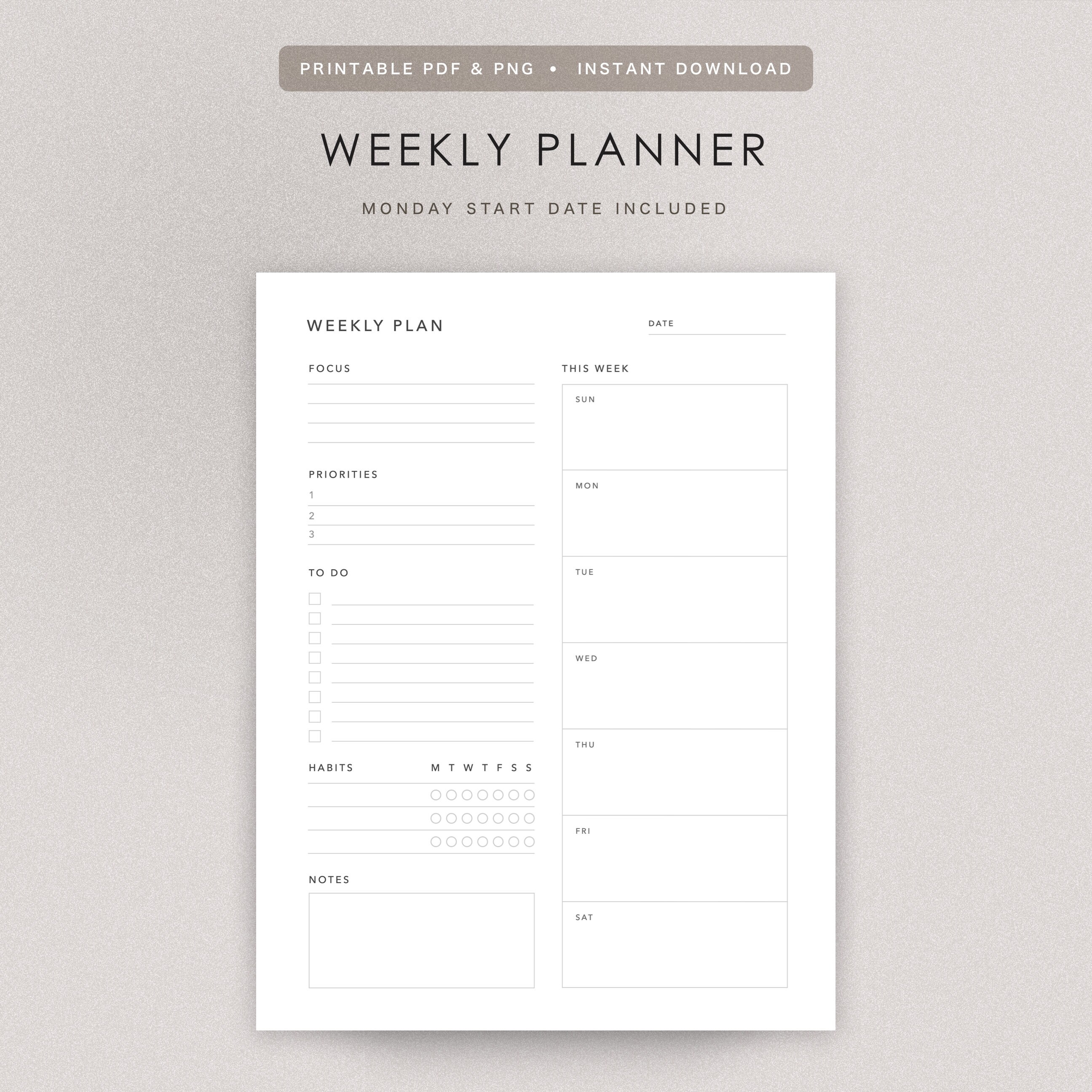 Monthly & Weekly Printable Planner Bundle: Dateless Calendar ...