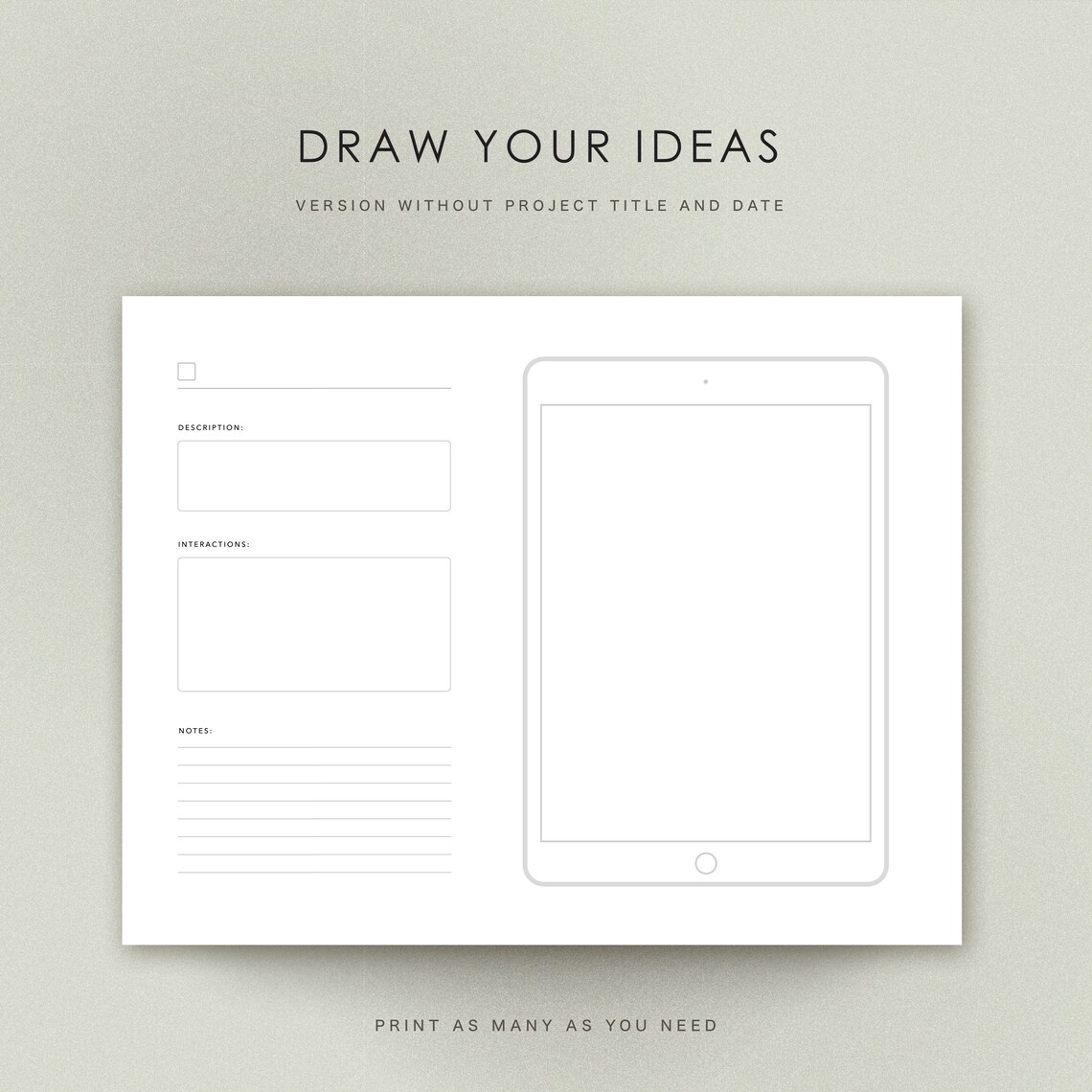 IPad Design Printable Sketchpad - Tablet UX/UI Wireframe Mockup - PDF ...