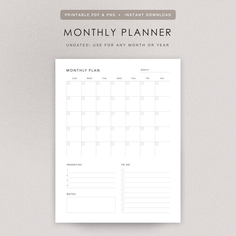 Monthly & Weekly Printable Planner Bundle: Dateless Calendar ...
