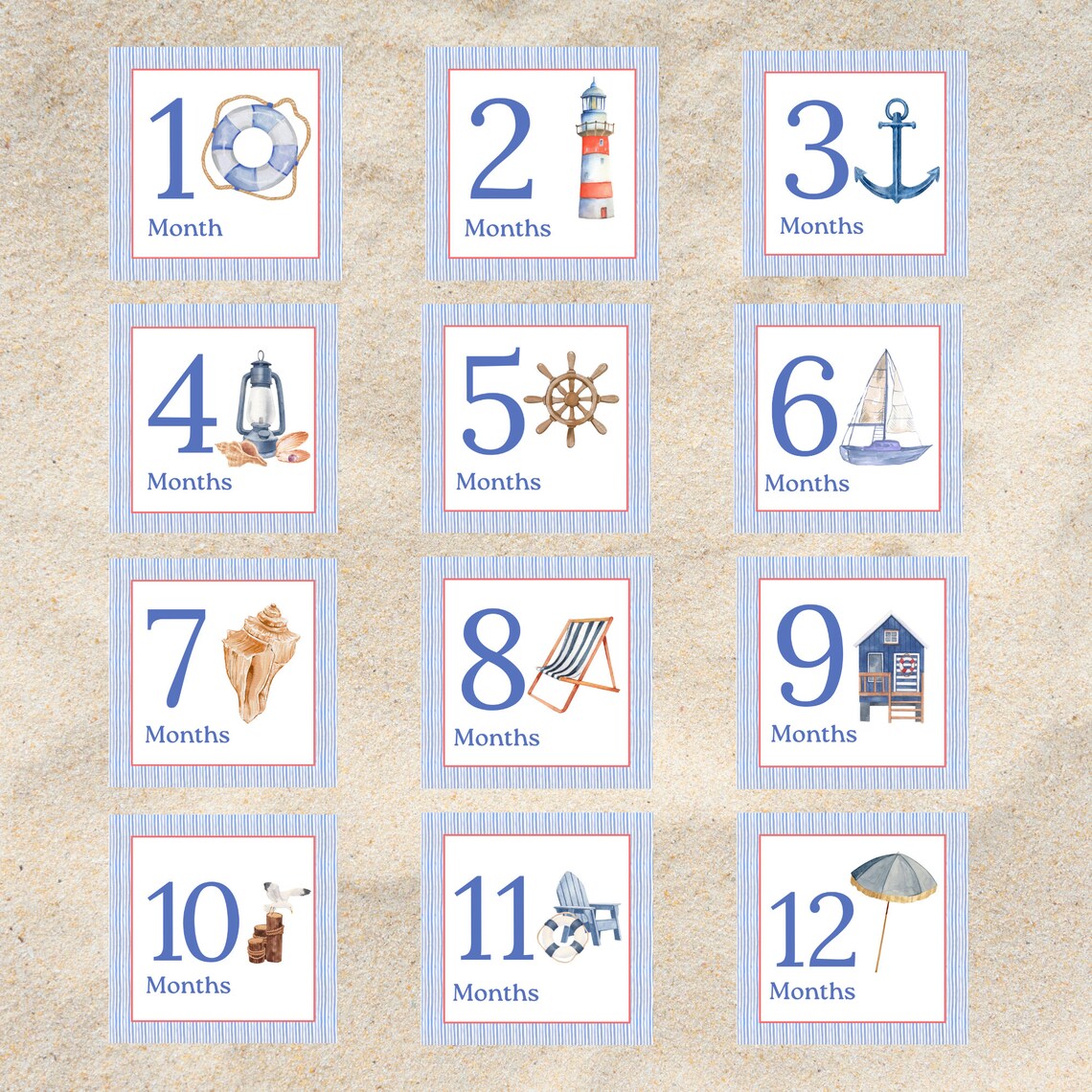 Nautical Baby Boy Monthly Milestone Card, Nautical Baby Photo Prop ...