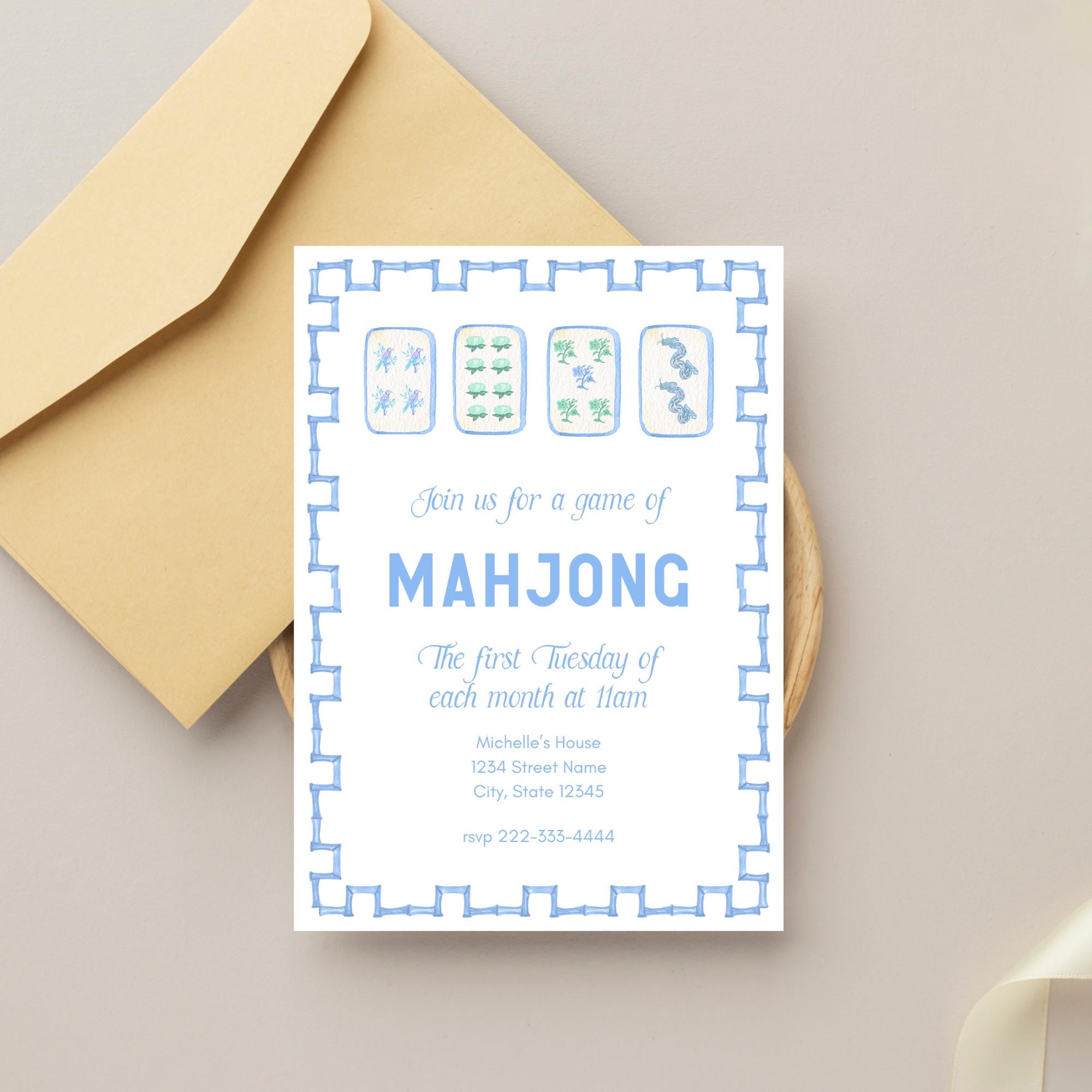 Mahjong Party Digital Download Invitation, Preppy Southern Blue Mahjong ...