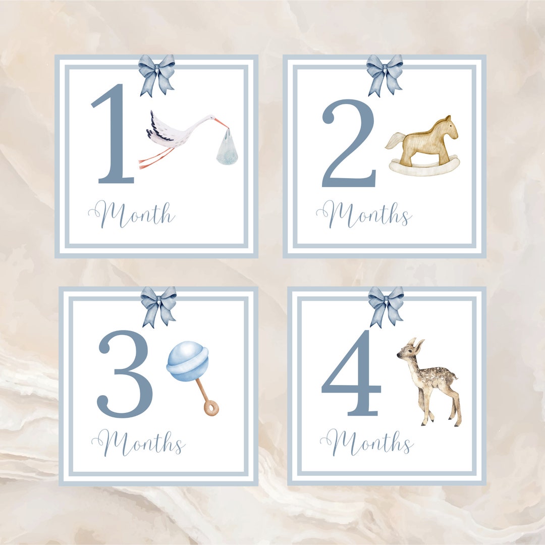 Classic Baby Boy Monthly Milestone Cards Digital Downloadable Printable ...