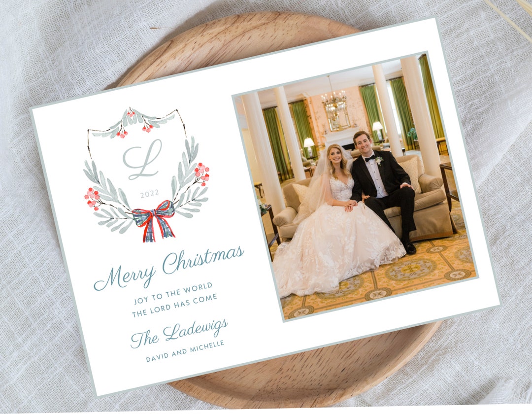 Christmas Card, Grandmillenial, Watercolor Crest With Bow, Custom ...