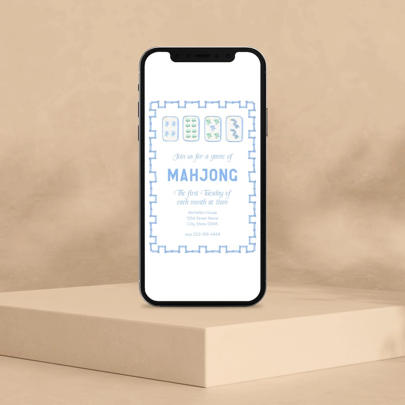 Mahjong Party Digital Download Invitation, Preppy Southern Blue Mahjong ...