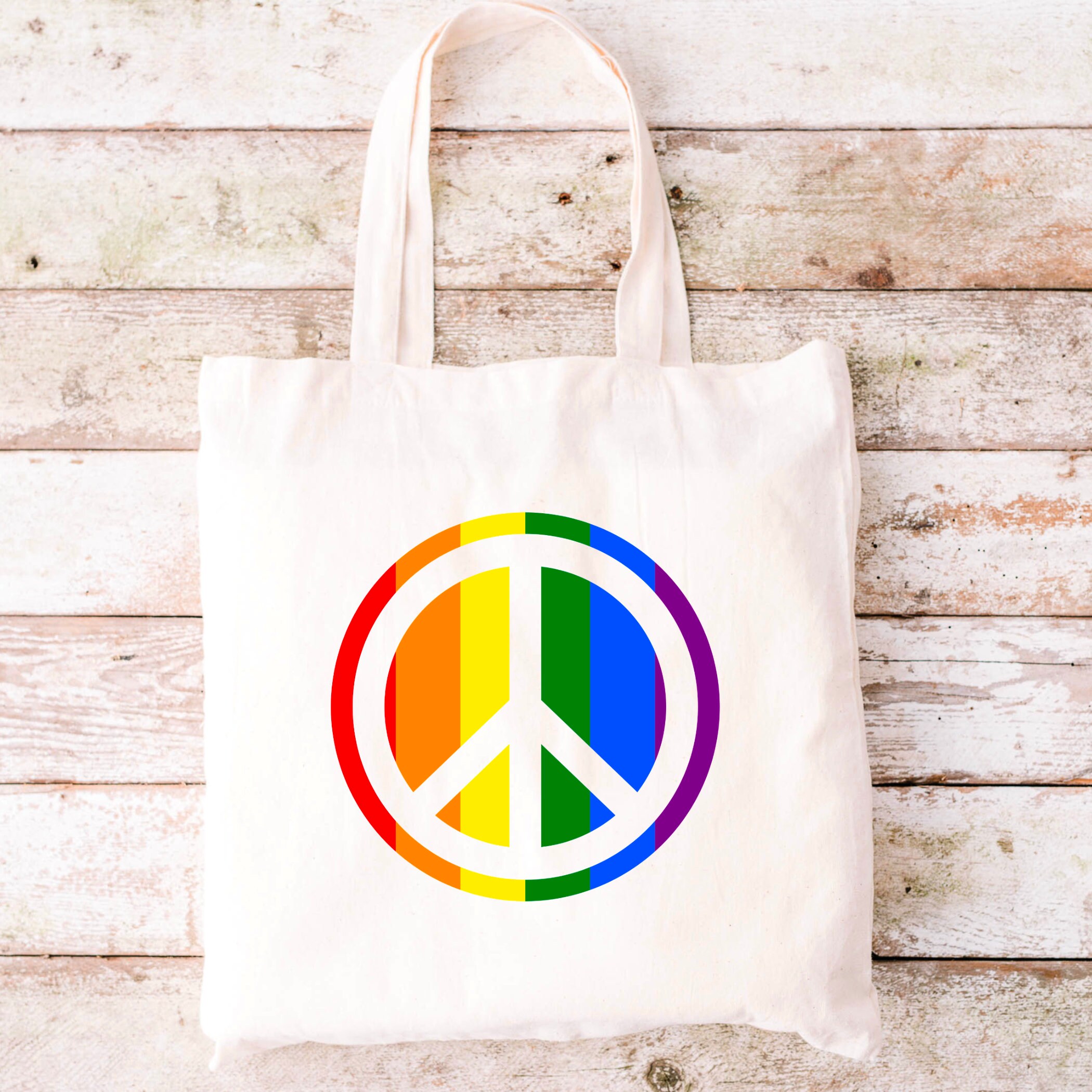 Rainbow Peace Sign Canvas Tote Bag LGBTQ Peace Pride Tote - Etsy