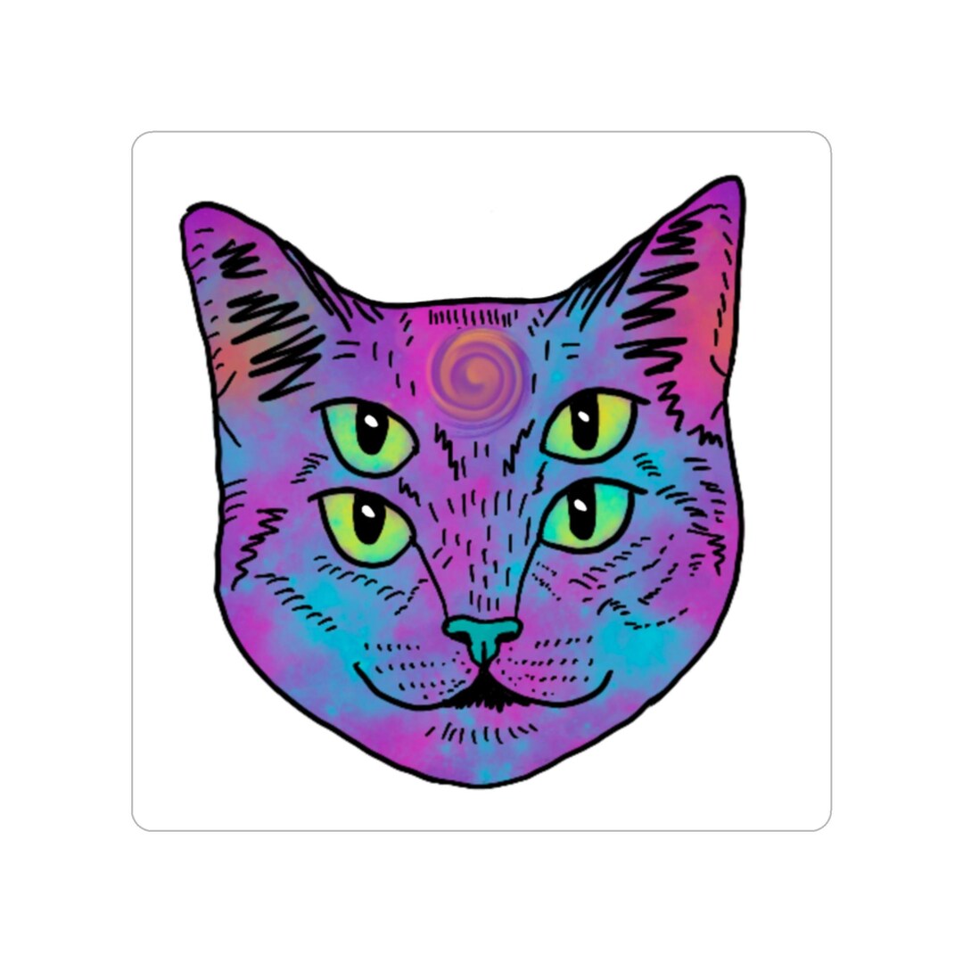 Third Eye Cat Psychedelic Transparent Outdoor Sticker | Die-cut Alien ...