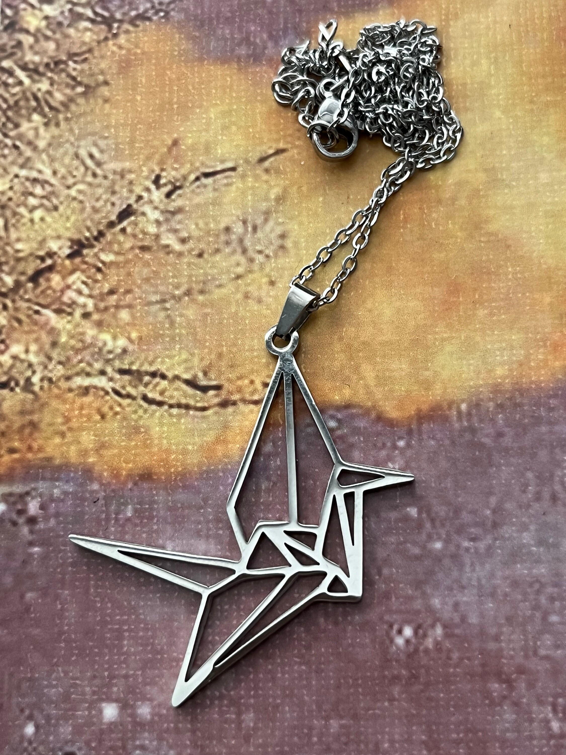 Origami Crane Pendant Necklace, Origami Bird Stainless Steel Necklace ...